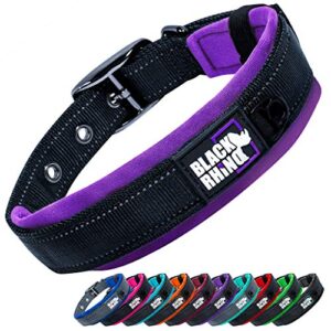 black rhino - the comfort collar ultra soft neoprene padded dog collar for all breeds - heavy duty adjustable reflective weatherproof (medium, purple/bl)