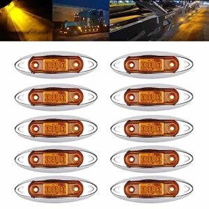 nbwdy 10pcs amber universal waterproof led side marker light led trailer light truck light 3 leds amber lens w/chrome housing for truck trailer rv camper boat atv