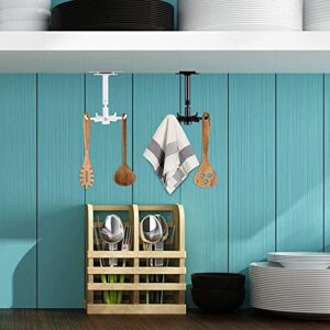 4 Pieces 360 Rotating Folding Hook Multi-purpose Hanging Utensil Holder Hook 180 Degrees Vertical Flip Self-Adhesive Hook Utensil Rack with 6 Hooks for Kitchen Bathroom Cabinet Towel (Black, White)