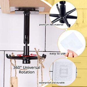 4 Pieces 360 Rotating Folding Hook Multi-purpose Hanging Utensil Holder Hook 180 Degrees Vertical Flip Self-Adhesive Hook Utensil Rack with 6 Hooks for Kitchen Bathroom Cabinet Towel (Black, White)