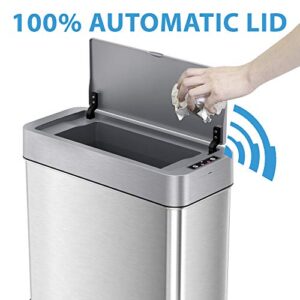 iTouchless 4 Gallon Slim Sensor Garbage Can (Lid Opens Right) with AbsorbX Odor Control, 15 Liter Slim Stainless Steel Automatic Trash Bin, Space-Saving Bin for Bathroom, Kitchen, Office, Hotel