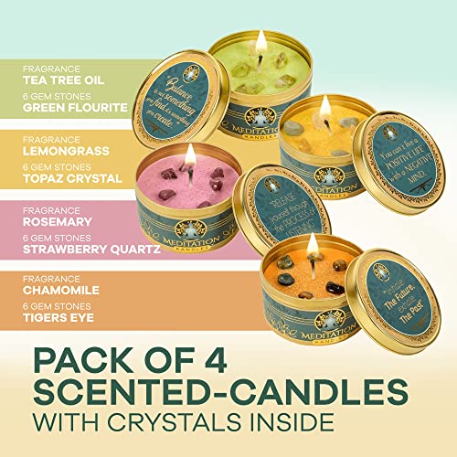 Scented Crystal Candles for Women Gift Set - Aromatherapy Candles with Crystals Inside - Meditation Candles - Clean and Slow Healing Candles - Fancy Candles for Birthday or Any Occasion - 4 Pack