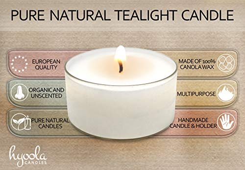 Hyoola Pure Tealight Candles - 100% Natural Candles Non Toxic - 4 Hour Vegan Tea Lights Candles in Clear Cup - 60 Pack