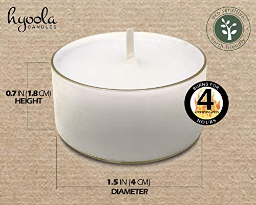 Hyoola Pure Tealight Candles - 100% Natural Candles Non Toxic - 4 Hour Vegan Tea Lights Candles in Clear Cup - 60 Pack