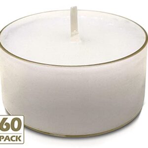 Hyoola Pure Tealight Candles - 100% Natural Candles Non Toxic - 4 Hour Vegan Tea Lights Candles in Clear Cup - 60 Pack