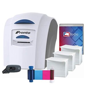 magicard pronto id card printer & super supplies package with bodno id software, camera, 300 cards and 300 print ribbon - silver edition