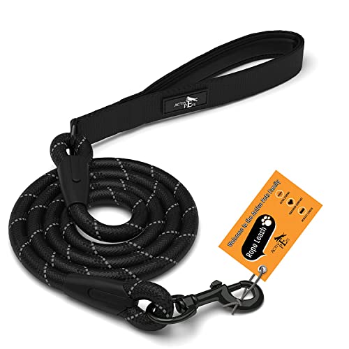 ACTIVE PETS Strong Dog Rope Leash with Soft Comfortable Padded Handle and Highly Reflective Threads, Dog Leash for Small Medium and Large Dogs, Puppy Leash for Training Running and Walking