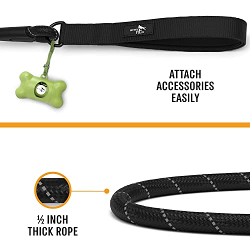 ACTIVE PETS Strong Dog Rope Leash with Soft Comfortable Padded Handle and Highly Reflective Threads, Dog Leash for Small Medium and Large Dogs, Puppy Leash for Training Running and Walking