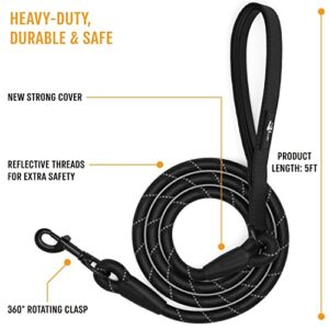 ACTIVE PETS Strong Dog Rope Leash with Soft Comfortable Padded Handle and Highly Reflective Threads, Dog Leash for Small Medium and Large Dogs, Puppy Leash for Training Running and Walking