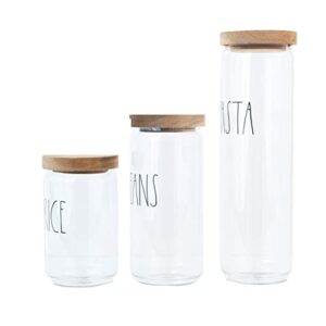 Rae Dunn Clear Glass Rice, Pasta, and Bean Jars, Large Kitchen Storage Jars with Airtight Lids, Set of 3