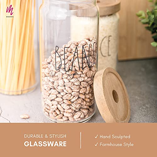 Rae Dunn Clear Glass Rice, Pasta, and Bean Jars, Large Kitchen Storage Jars with Airtight Lids, Set of 3