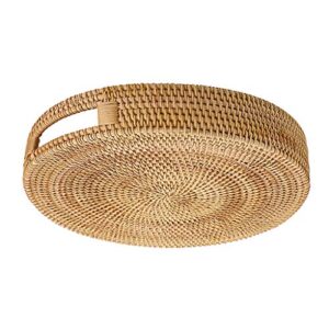 Hipiwe Rattan Serving Tray with Handles Handmade Woven Basket Tray Home Decorative Organizer Tray, Breakfast, Tea, Snack, Fruit, Coffee Storage Tray, Set of 2 (Round)