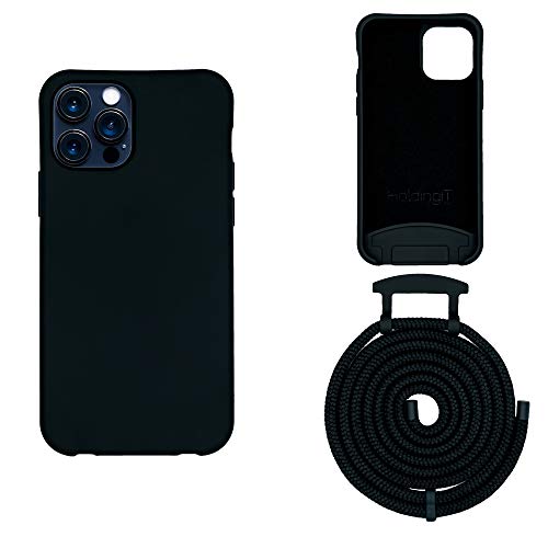 HoldingIT Crossbody Phone Case with Detachable Lanyard Compatible with iPhone 11, 2-in-1 Hands Free iPhone Cover with Drop Protection, Adjustable Rope Black