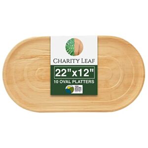 charity leaf disposable palm leaf 22" x 12" trays (10 pieces) bamboo like serving platters, disposable boards, eco-friendly dinnerware for weddings, catering, events