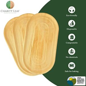 Charity Leaf Disposable Palm Leaf 22" x 12" Trays (10 pieces) Bamboo Like Serving Platters, Disposable Boards, Eco-Friendly Dinnerware For Weddings, Catering, Events