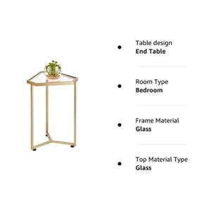 mDesign Triangle Metal & Glass in-Lay Accent Table - Small Side/End/Drink Table - Decorative Legs, Glass Top - Home Decor Accent Furniture for Living Room, Bedroom - Soft Brass/Glass