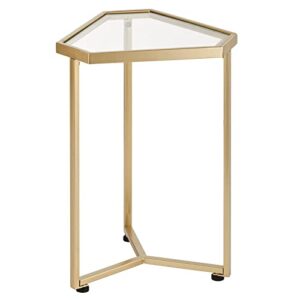 mDesign Triangle Metal & Glass in-Lay Accent Table - Small Side/End/Drink Table - Decorative Legs, Glass Top - Home Decor Accent Furniture for Living Room, Bedroom - Soft Brass/Glass