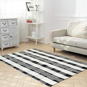 idee-home plaid black white outdoor buffalo rug door mats 4'x6', kitchen check layered welcome cotton rug for front porch, washable hand woven outdoor checkered farmhouse mat