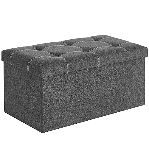 SONGMICS Ottoman Storage Bench, 21 Gal. Folding Chest with Breathable Linen-Look Fabric, Holds 660 lb, for Entryway, Living Room, Bedroom, Dark Gray ULSF001G01