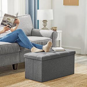 SONGMICS Ottoman Storage Bench, 21 Gal. Folding Chest with Breathable Linen-Look Fabric, Holds 660 lb, for Entryway, Living Room, Bedroom, Dark Gray ULSF001G01