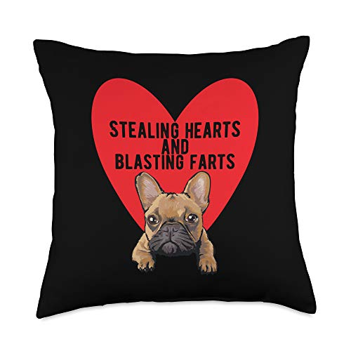 French Bulldog Blasting Farts Valentine's Gifts Stealing Hearts Blasting Farts Valentine's Day Frenchie Dog Throw Pillow, 18x18, Multicolor