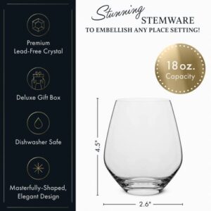 ELIXIR GLASSWARE Stemless Red Wine Glasses Set of 4 - Hand Blown Crystal Stemless Wine Glasses - Unique Large Wine Glasses For Cabernet, Pinot Noir, Burgundy, Bordeaux 18oz, Clear