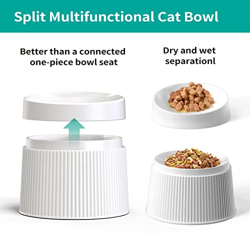 uahpet Elevated Cat Food Bowl Super Widen Raised Cat Food Dishes for Protecting Spine, Reliefing Whisker Fatigue, Anti-Vomiting 17° Tilted Pet Feeding Bowls with Silicone Mat for Indoor Cats