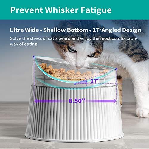 uahpet Elevated Cat Food Bowl Super Widen Raised Cat Food Dishes for Protecting Spine, Reliefing Whisker Fatigue, Anti-Vomiting 17° Tilted Pet Feeding Bowls with Silicone Mat for Indoor Cats