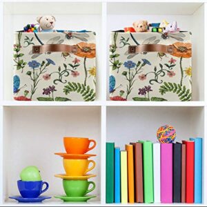 Storage Basket Cube Summer Dragonfly Flower Botanical Plant Large Collapsible Toys Storage Box Bin Laundry Organizer for Closet Shelf Nursery Kids Bedroom,15x11x9.5 in,2 Pack