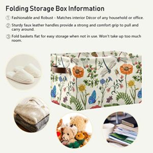 Storage Basket Cube Summer Dragonfly Flower Botanical Plant Large Collapsible Toys Storage Box Bin Laundry Organizer for Closet Shelf Nursery Kids Bedroom,15x11x9.5 in,2 Pack