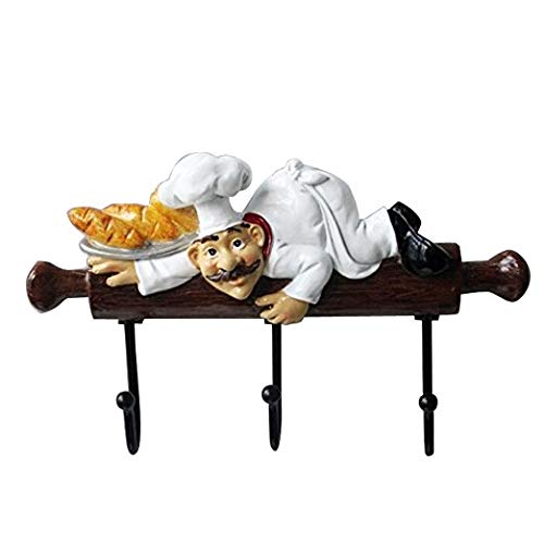 realideas Cute Bakery Decorative Chef with Bread Figurine Wall Hooks Rack Hook Hanger for Home Kitchen Restaurant Oven Gloves/Hat/Cap/Coat/Apron