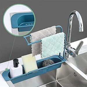 Telescopic Sink Storage Rack – Premium Kitchen Sink Rack – Durable Plastic Expandable Kitchen Rack for Dish Soap, Gloves, Sponge – Built-in Towel Dryer – Easy and Quick Assembling (Gray)