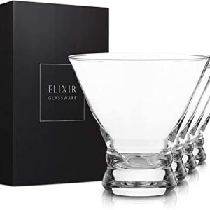 ELIXIR GLASSWARE Stemless Martini Glasses Set of 4 - Hand Blown Crystal Martini Glasses - Elegant Cocktail Glasses for Bar, Martini, Cosmopolitan, Manhattan, Gimlet, Pisco Sour 9oz, Clear