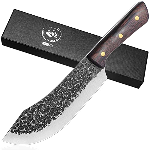 univinlions Butcher Knife for Meat Cutting Hand Forged 7" Sharp Full Tang Kitchen Meat Cleaver Cooking Knives for Home Outdoor Camping BBQ Father's Mother's Day Christmas Thanksgiving Gift Idea Men