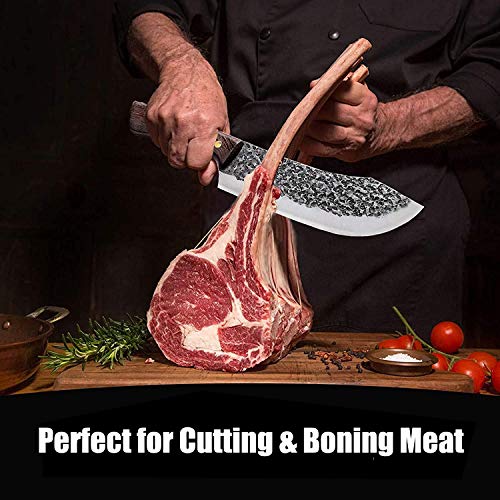 univinlions Butcher Knife for Meat Cutting Hand Forged 7" Sharp Full Tang Kitchen Meat Cleaver Cooking Knives for Home Outdoor Camping BBQ Father's Mother's Day Christmas Thanksgiving Gift Idea Men