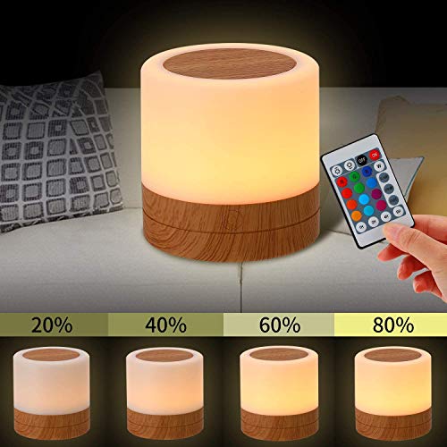 DENWAY LED Bedside lamp dimmable Atmosphere Table lamp with Warm White Light, 13 Colors and Color Changes, Touch-Sensitive Night Light for Bedroom, Living Room and Office (White)