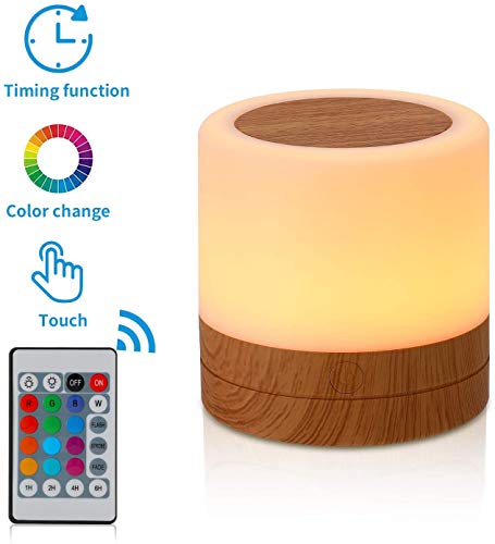 DENWAY LED Bedside lamp dimmable Atmosphere Table lamp with Warm White Light, 13 Colors and Color Changes, Touch-Sensitive Night Light for Bedroom, Living Room and Office (White)