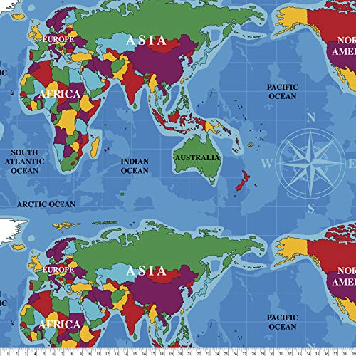 World Map Anti-Pill Premium No-Sew Throw Fleece Fabric Kit (72x60)