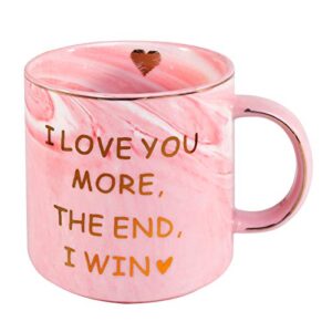 oeago valentines day gifts for her him women mom wife girlfriend funny gifts cups 12 oz marble pink coffee mugs birthday gifts print i love you more the end i win