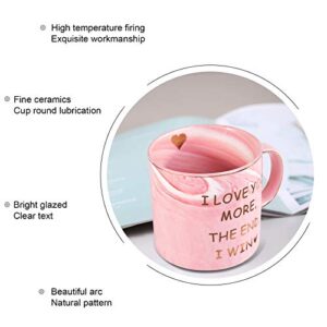 OEAGO Valentines Day Gifts for Her Him Women Mom Wife Girlfriend Funny Gifts Cups 12 oz Marble Pink Coffee Mugs Birthday Gifts Print I Love You More The End I Win