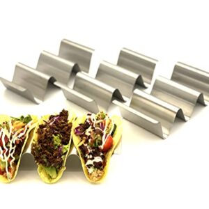 Taco Holder - Taco Stand Stainless Steel Set of 4, Dishwasher, Oven and Grill Safe, Easy to Clean and Folded Up for Compact Storage, Nacho Trays for Taco Tuesday Dinner Party