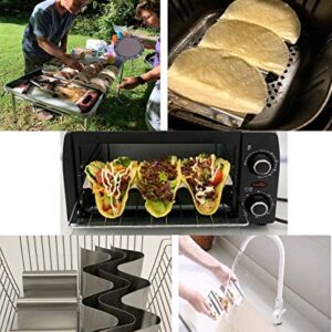 Taco Holder - Taco Stand Stainless Steel Set of 4, Dishwasher, Oven and Grill Safe, Easy to Clean and Folded Up for Compact Storage, Nacho Trays for Taco Tuesday Dinner Party