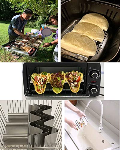 Taco Holder - Taco Stand Stainless Steel Set of 4, Dishwasher, Oven and Grill Safe, Easy to Clean and Folded Up for Compact Storage, Nacho Trays for Taco Tuesday Dinner Party