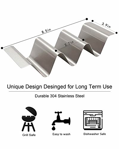 Taco Holder - Taco Stand Stainless Steel Set of 4, Dishwasher, Oven and Grill Safe, Easy to Clean and Folded Up for Compact Storage, Nacho Trays for Taco Tuesday Dinner Party