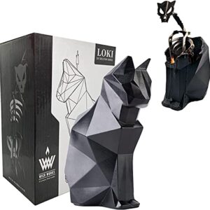 Wick Works Loki Cat Skeleton Candle | Reveal Polished Steel Frame | 7” H | Longest Burn Time! | Beautiful Gift Box | Home or Office Decor| Unique Gifts for Cat, Animal, Art Lovers (Black, Cedar)