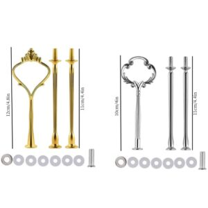 2 Sets of 3 Tier Cake Plate Stand Handle, Metal Fruit Cake Cupcake Plate Stand Handle Fitting Hardware (Sun Flower,Crown Fittings, Golden+Siver)