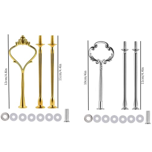 2 Sets of 3 Tier Cake Plate Stand Handle, Metal Fruit Cake Cupcake Plate Stand Handle Fitting Hardware (Sun Flower,Crown Fittings, Golden+Siver)