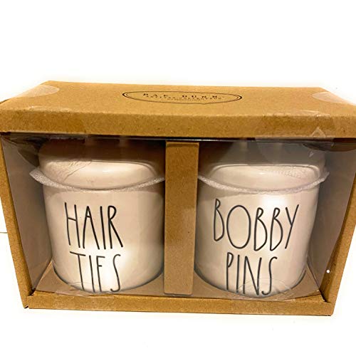 Rae Dunn HAIR TIES - BOBBY PINS Holders Set - White - Ceramic