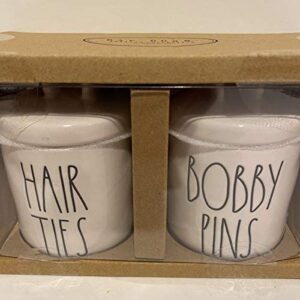 Rae Dunn HAIR TIES - BOBBY PINS Holders Set - White - Ceramic