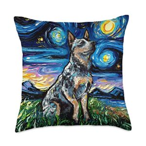 sagittarius gallery blue heeler starry night australian cattle dog art by aja throw pillow, 18x18, multicolor